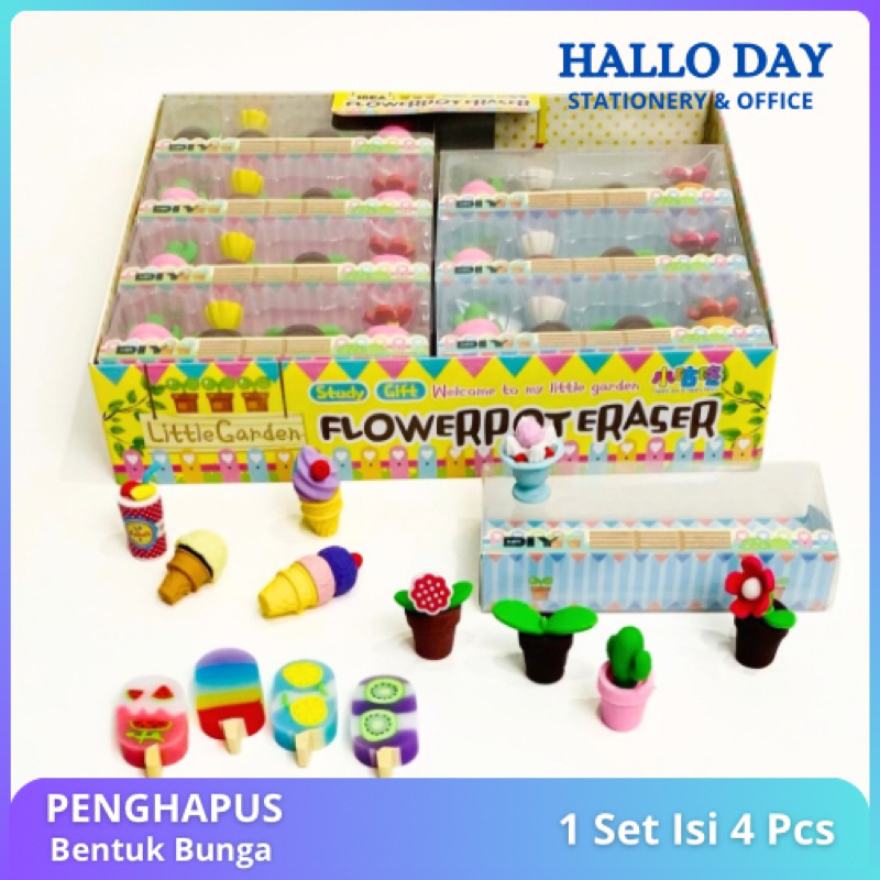 HD Eraser 4 Pcs / Eraser Set Cute Ice Cream Shape Flower Pot | Shopee ...