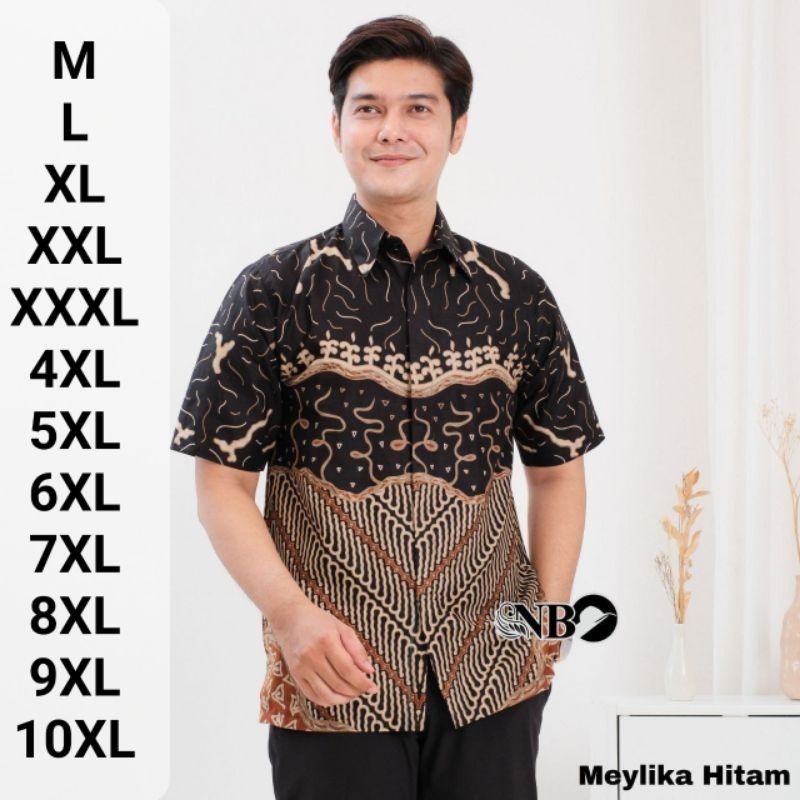 KEMEJA KATUN Men's short-sleeved batik shirt with meylika motif, sizes M to 10XL, cotton ...