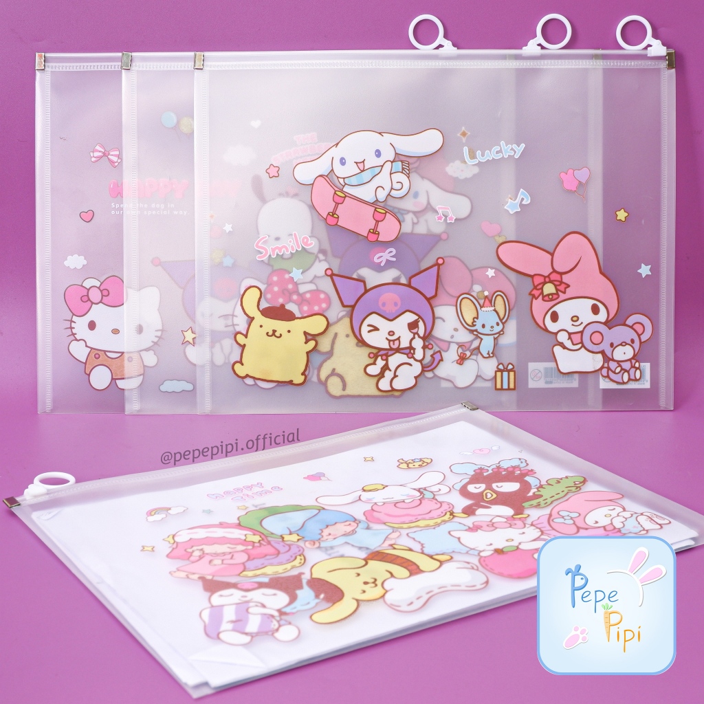 A4 Zipper Pocket Folder ETC-293 Sanrio Clear Transparent Zip Lock ...