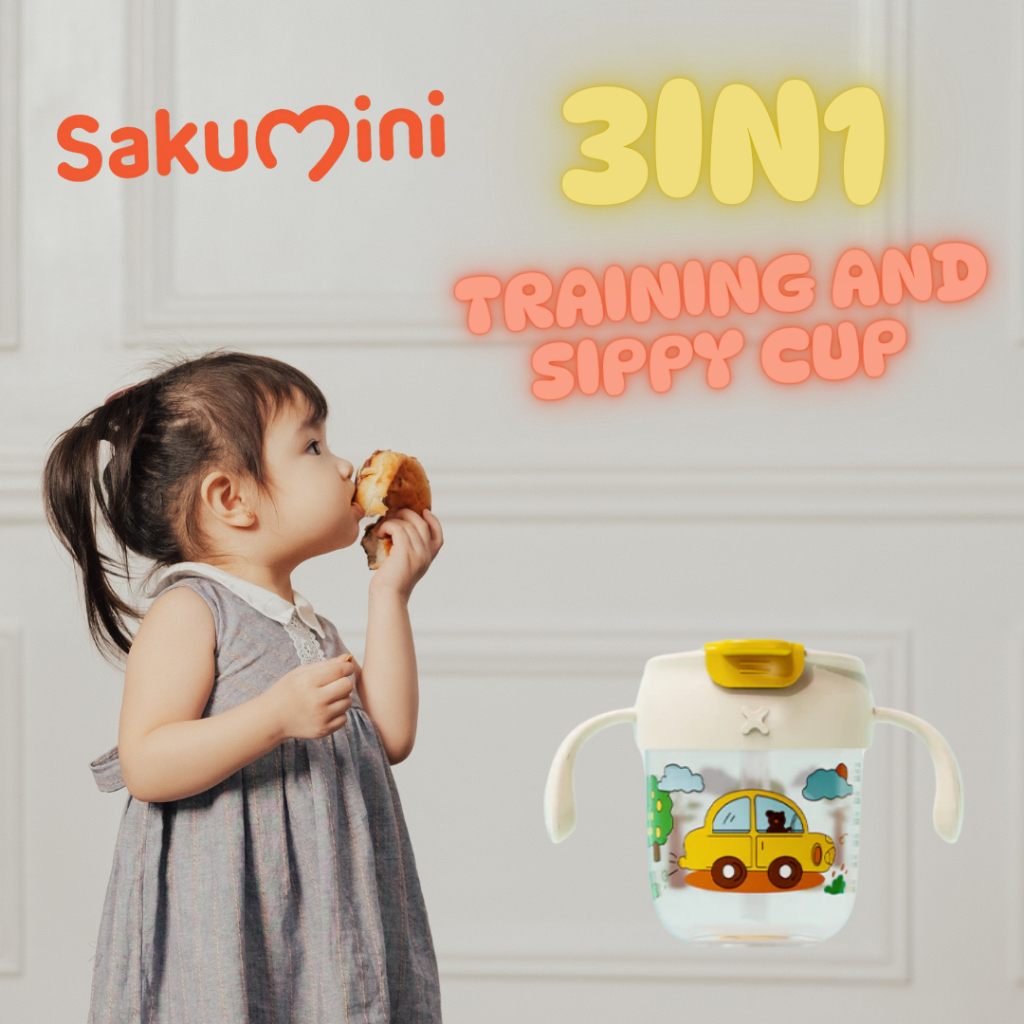 Sakumini 3IN1 TRAINING AND SIPPY CUP 300ML - CHILDREN'S DRINKING BOTTLE ...