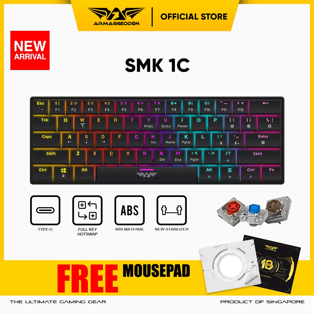Armaggeddon SMK 1C Low Profile 61 Key Mechanical Hotswappable Gaming ...