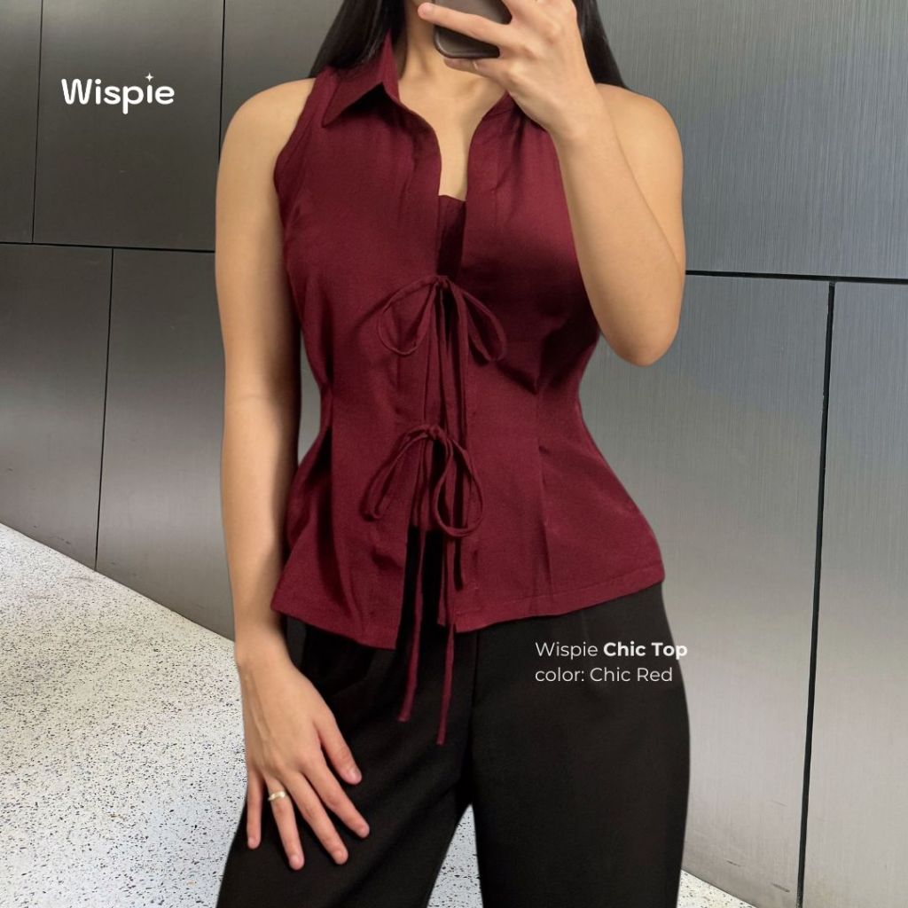 MERAH HIJAU Wispie Chic Top | Women's Sleeveless Tank Top Vest Ribbon ...