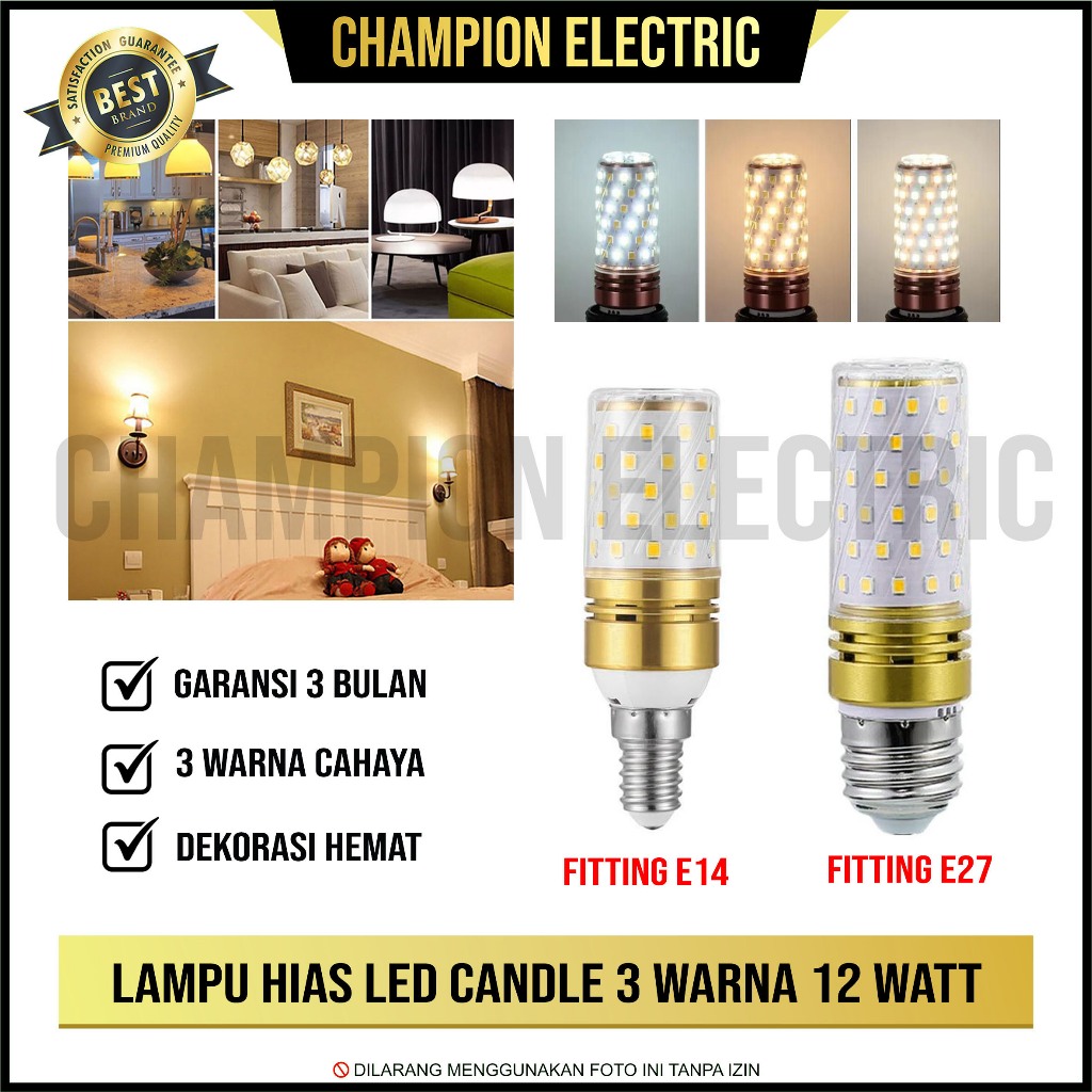 CAHAYA LED Candle Corn Bulb 12W 3 Light Colors E27 E14 - Bright ...