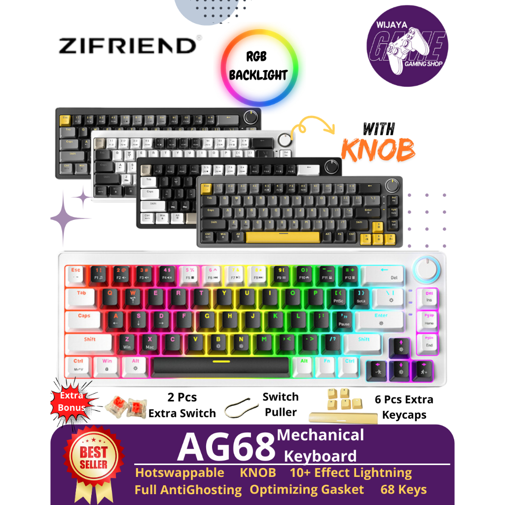 Zifriend AG68 Mechanical Gaming Keyboard KNOB Gasket Structure Hotswap ...