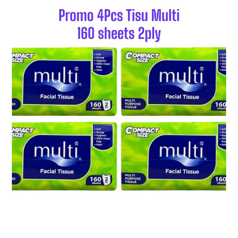 Multi Facial Tissue 160 sheets 2ply Multipack (4PACK OF MULTI TISSUE ...