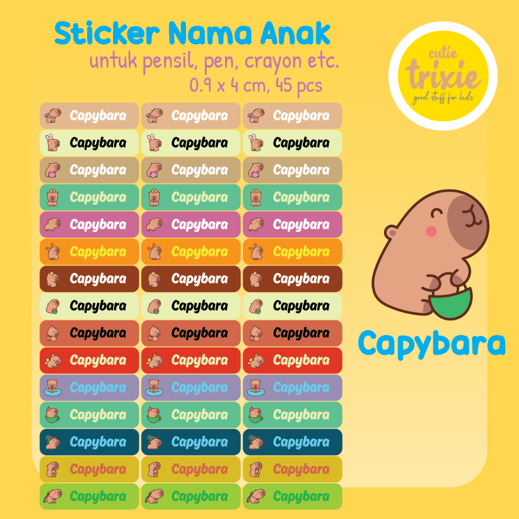 Children's Name label Sticker For Pencil crayon Capybara | Shopee ...