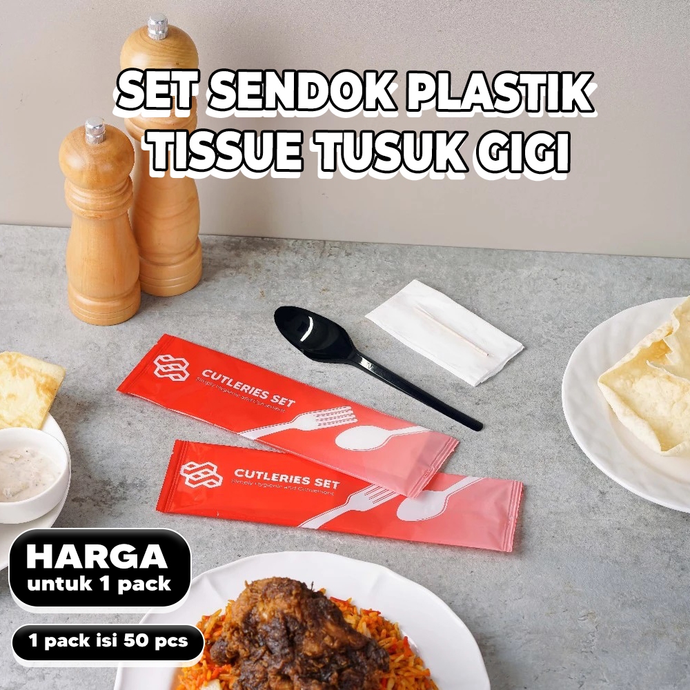 HITAM Plastic Spoon Set, Tissue And Toothpick Black premium Practical ...