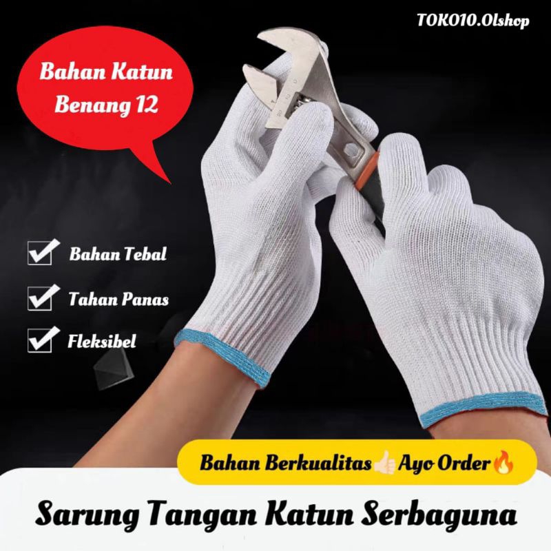 KATUN PUTIH Gloves Cotton Fabric Yarn 12 Knitting Project White Thick ...