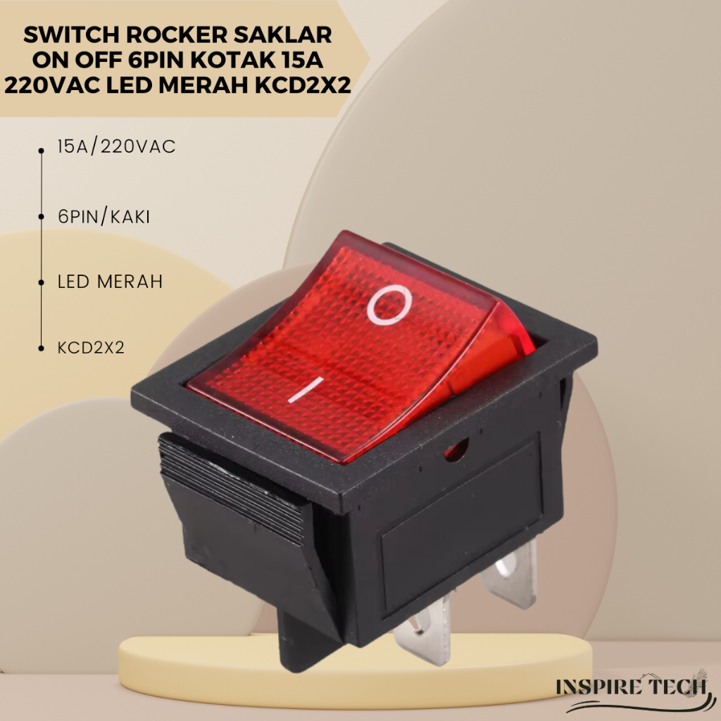 MERAH Rocker SWITCH SWITCH 15A 220VAC ON OFF 6PIN/RED LED BOX FOOT 6 ...