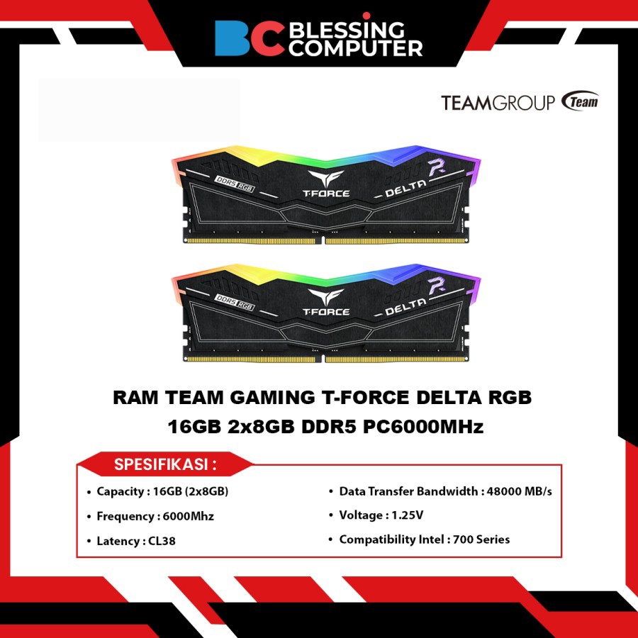 RAM TEAM GAMING T-FORCE DELTA RGB 16GB 2x8GB DDR5 PC6000MHz ...