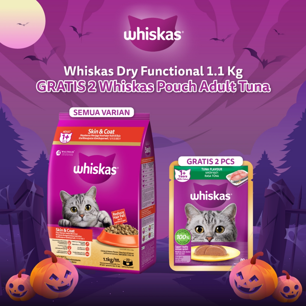 Whiskas Functional Indoor Urinary Skin Coat Cat Dry Food 1.1 kg ...