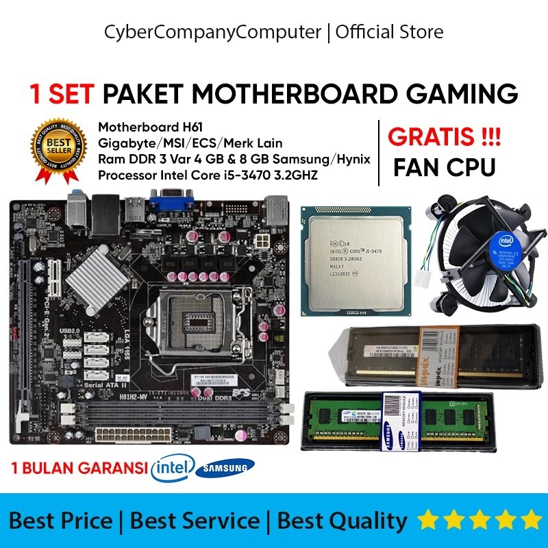 Mobo Core i5 3470 Package - H61 LGA 1155 Gigabyte DDR 3 Motherboard ...