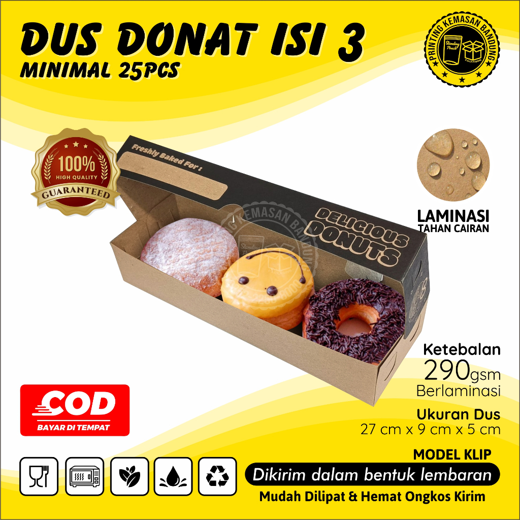 Donut Box contains 3 Motifs 290gsm Kraft Donut Packaging Boxes ...