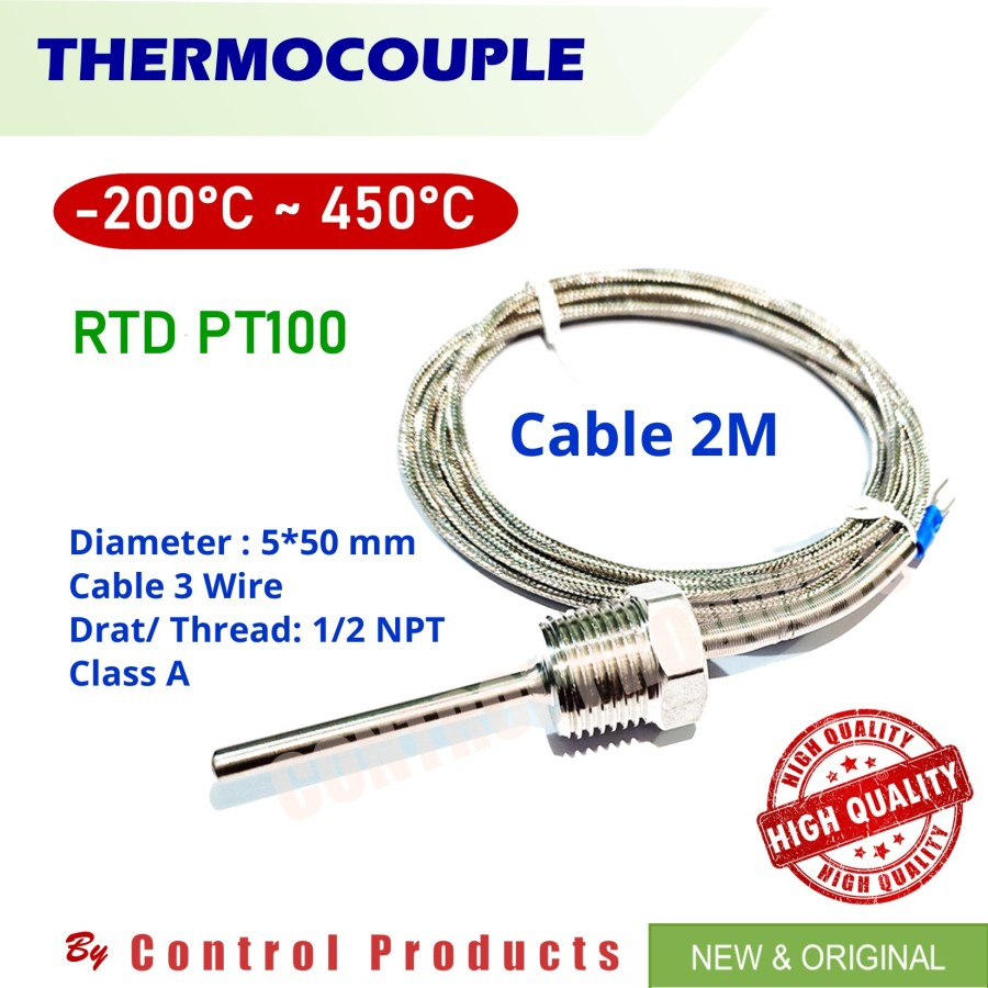 Rtd PT100 Temperature Sensor Temperature 2M Stick 50mm -200 to 450oC 1 ...