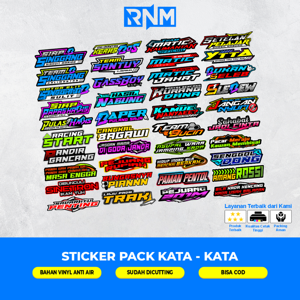 Viral Sticker/Sticker set pack of contemporary racing words, contains ...