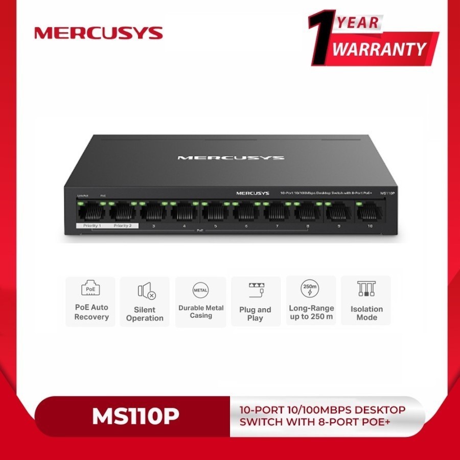 Mercusys MS110P 10-Port 10/100Mbps Desktop Switch with 8-Port PoE+ | Shopee Philippines