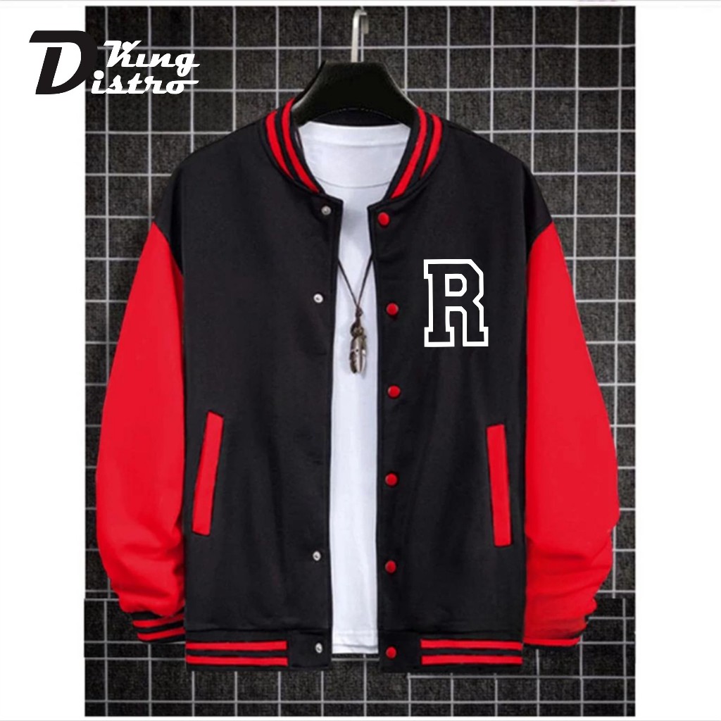 PUTIH - White R Text LOGO Button Varsity Baseball Jacket Men Women ...