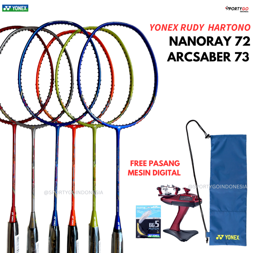 BADMINTON RACKET YONEX NANORAY 72 LIGHT ARCSABER 73 LIGHT RUDY HARTONO ORIGINAL | ARC SABER RUDI ...