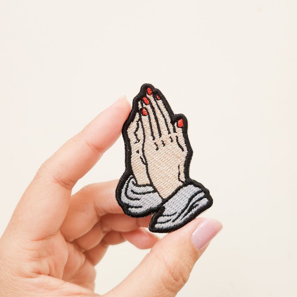 Cartoon EMBROIDERED PATCHES / PRAYER HAND EMBROIDERED BADGE / PRAYER HANDS ICON ILLUSTRATIONS ...
