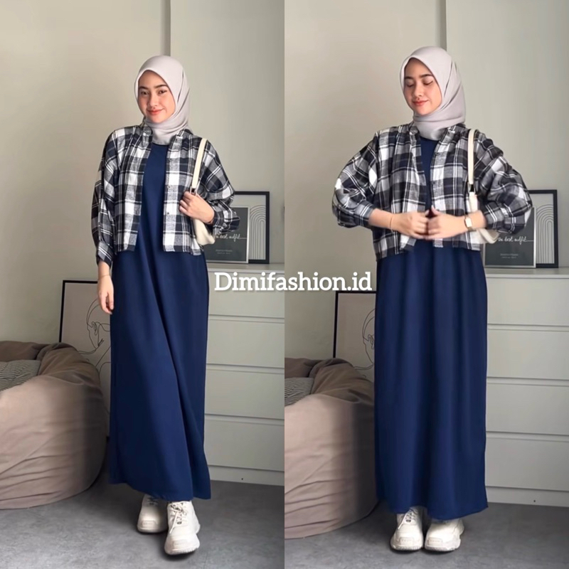 KEMEJA Nesya ONE SET (kutung dress + square hijab + crop shirt/cardi ...