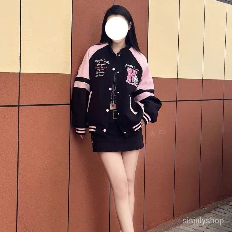 HITAM Hello K WOMEN'S BASEBALL JACKET VARSITY PINK BLACK VARIATION ...