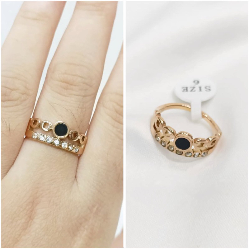 HITAM Titanium ring with 2 layers of black round chains with diamond ...