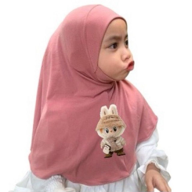 Labubu Children's Chin Hijab 5-10 years old / Bergo Children's Chin ...