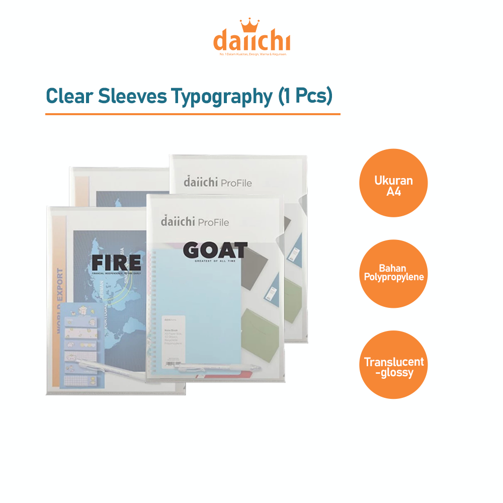 Daiichi - Clear Sleeves Typhography Transparent File Folder Character ...