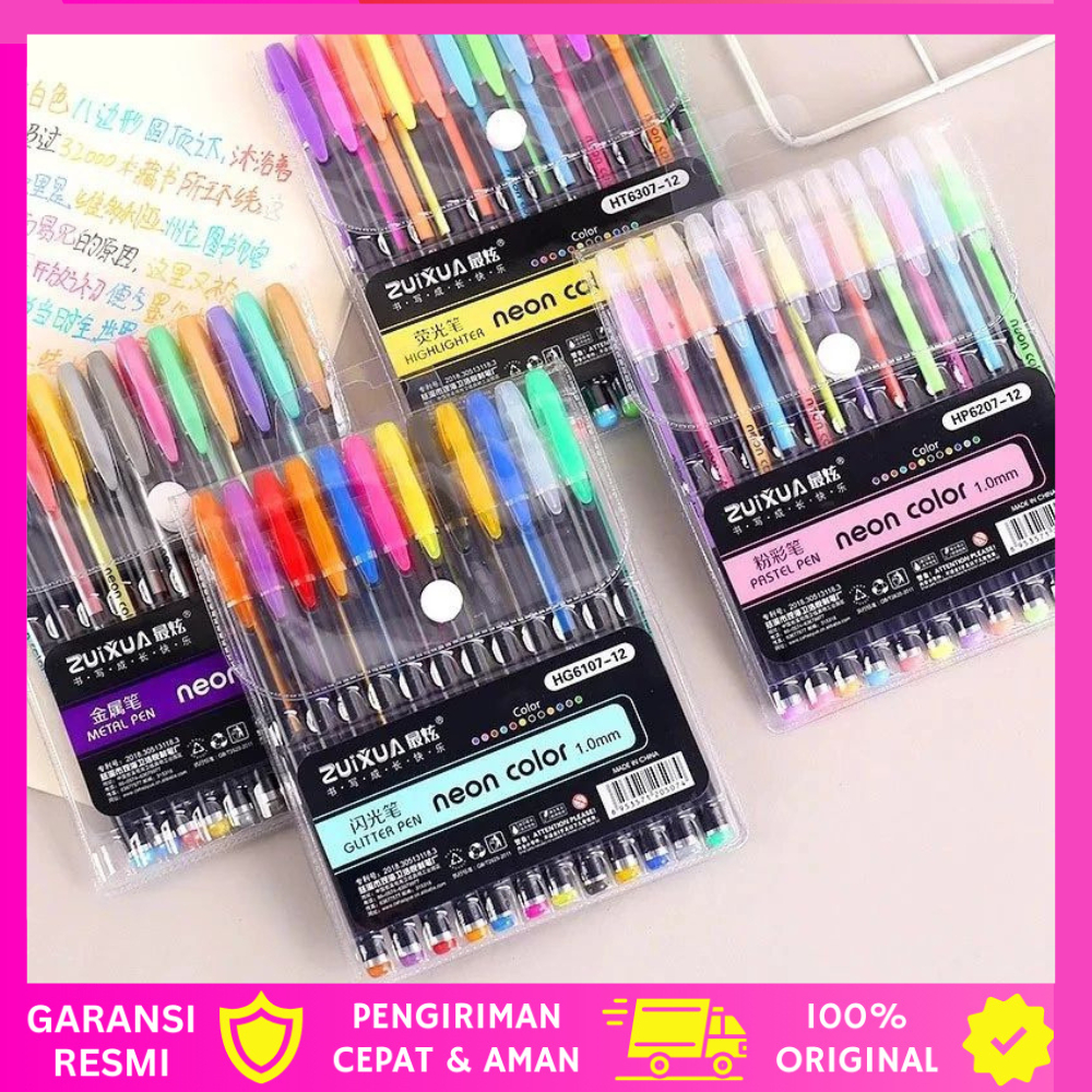 12 Pcs NEON colorful gel pens/color pen/color gel pens/NEON pens ...