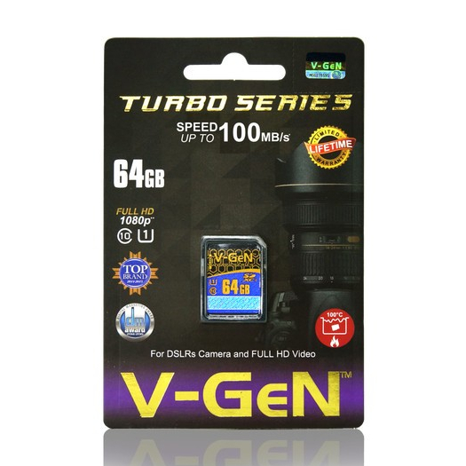Memory SD CARD V-GEN 64GB TURBO CLASS 10 SDXC SPEED UP TO 100MB/S DSLR ...