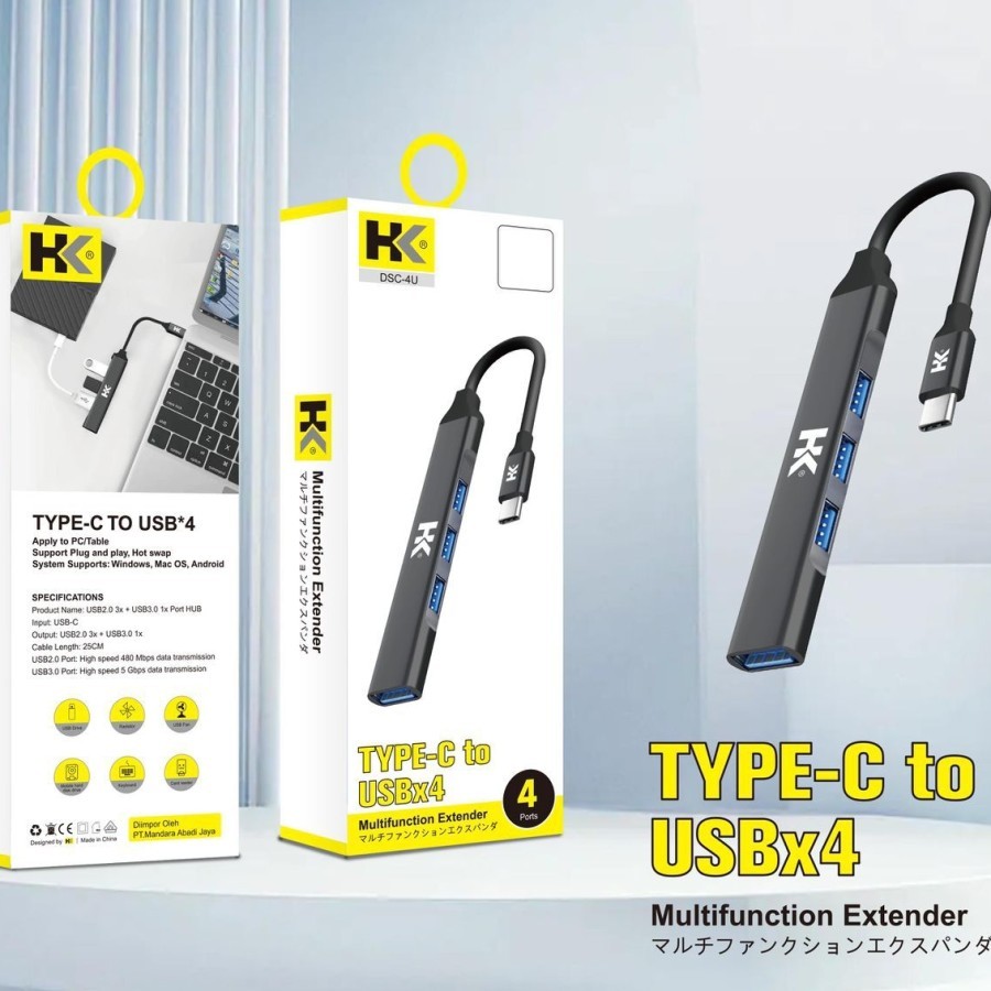 Usb ADAPTER HUB TYPE C TO 4USB / TYPE-C TO USBx4 MULTI FUNCTION STABLE ...