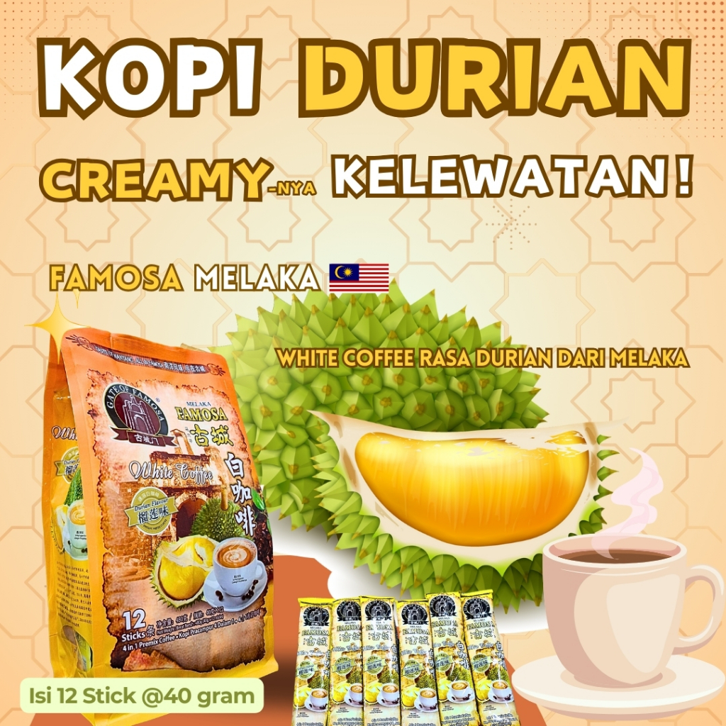 Malaysian Durian White Coffee Without Grounds Premium Instant Sachet ...
