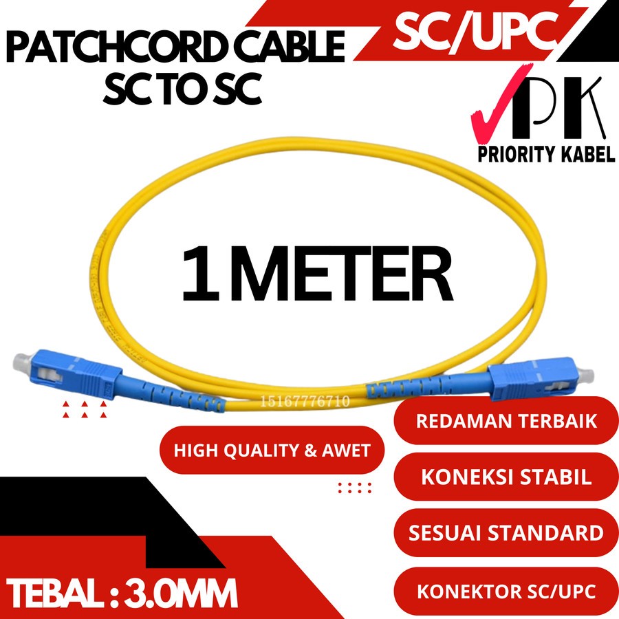 Patchcord SC UPC 1 Meter FO 3mm Patch Cord SC-SC 1 Meter (1M) Fiber Optic Cable Single Mode ...