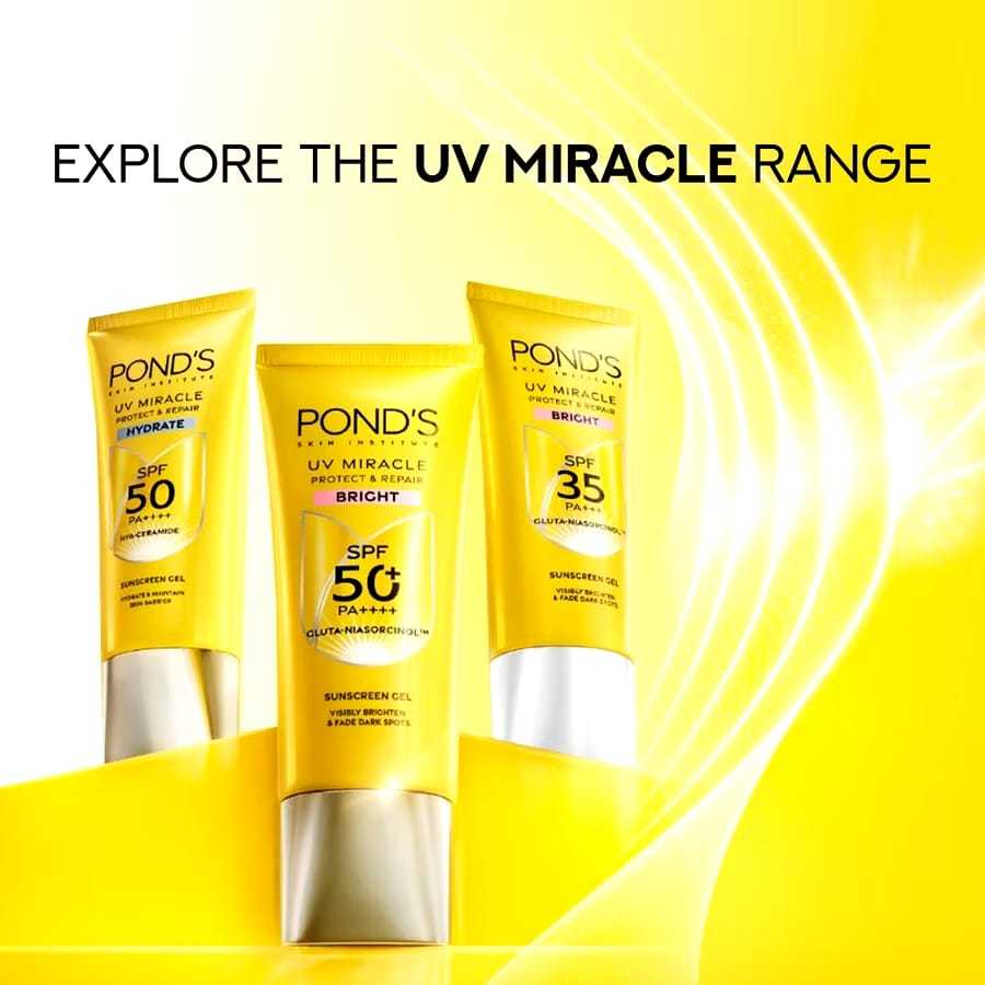 Ponds UV MIRACLE PROTECT & REPAIR BRIGHT SUNSCREEN GEL SPF 35 | Spf 50 ...