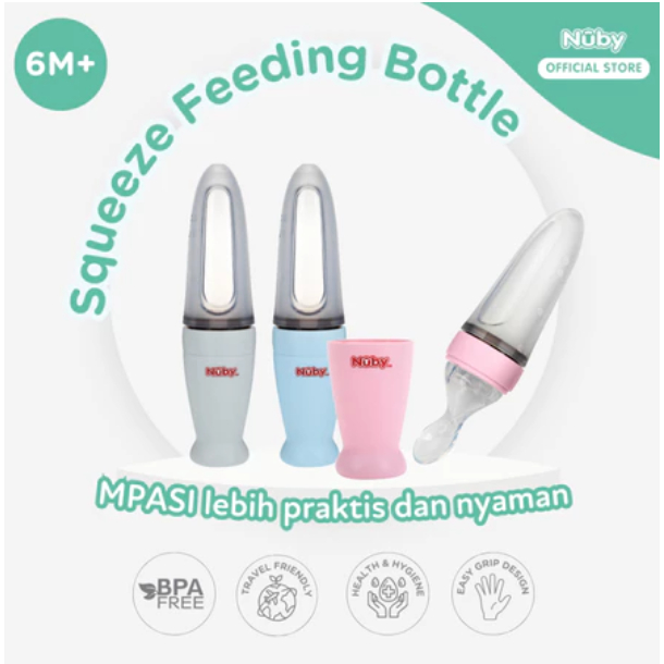 NUBY MPASI EATING BOTTLE 6+ ALL SQUEEZE FEEDER PINK 90Ml / SILICONE BOTTLE EASILY USED | Shopee ...