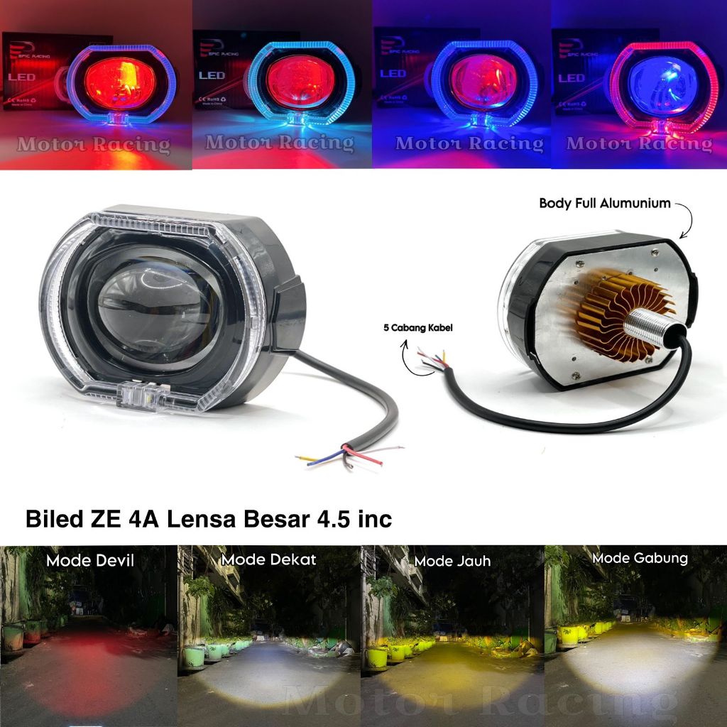 Headlight Biled E45 4,5 Inc Large Lens Full Aluminum High Low Beam ...