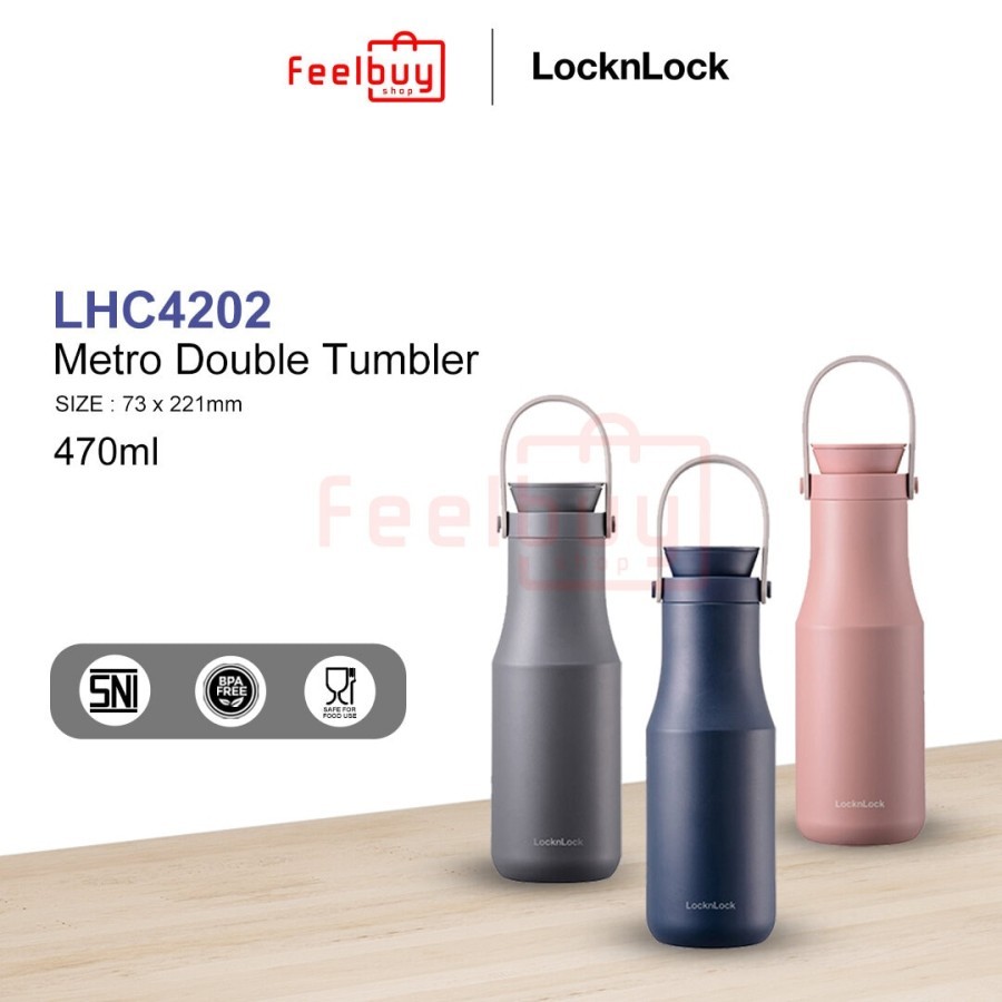 Locknlock Double Tumbler Metro Drinking Bottle 470ml Navy LHC4202 ...