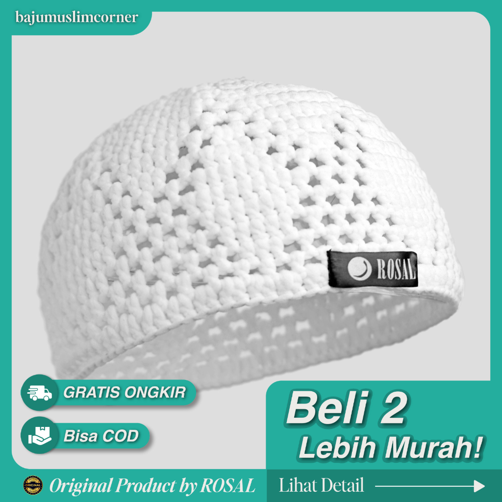 ROSAL Embroidered Knitted Peci Muslim Prayer Skullcap for Adult Men ...