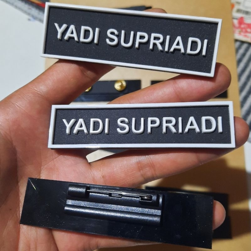 HITAM Embossed Acrylic Name Tag / Black Safety Pin / BaseBlack-Writing ...