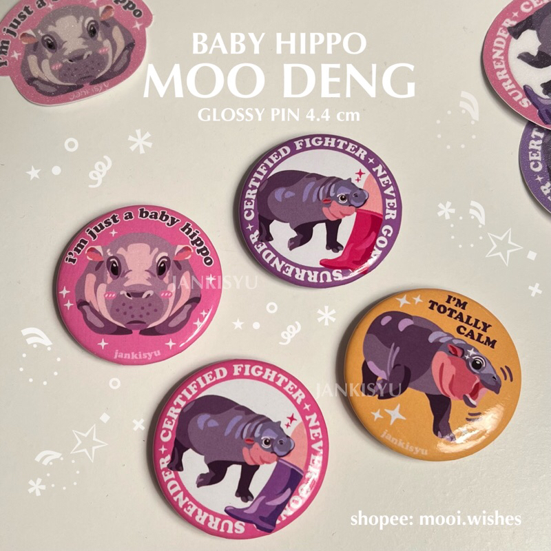 Moo Deng Baby Hippo Pin Glossy Cute Animal Hippo Thailand Decor Bag ...