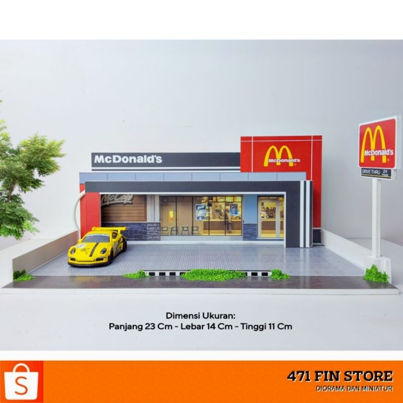 Mcd DIORAMA, McD & KFC Miniature, Hotwheels Car Garage Scale 1:64 ...