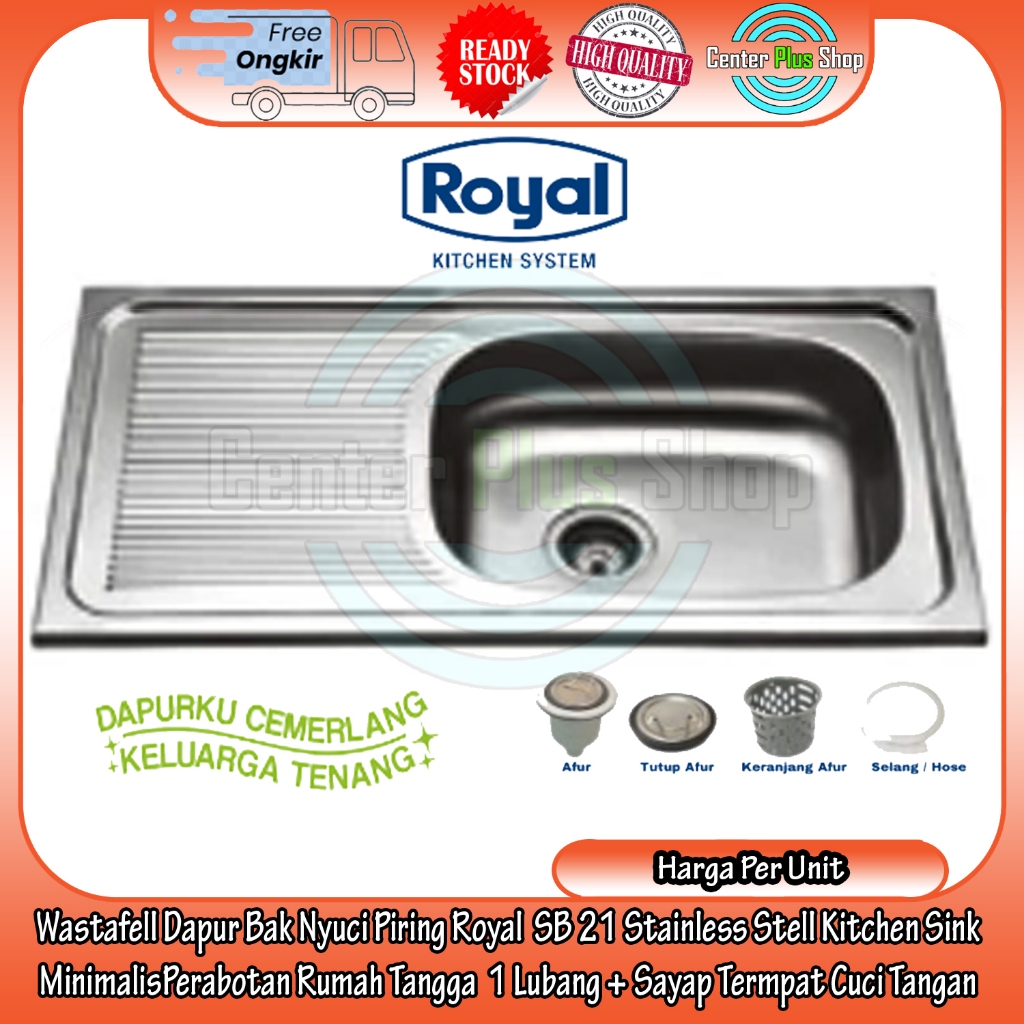 1 Hole Kitchen Sink + Side Wing SB-21 Kitchen Sink Royal Stainless ...