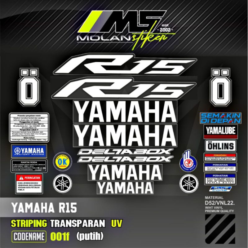 PUTIH Sticker Striping Transparent Variation Uv R15 Old Yzf R15 V2 R15M ...