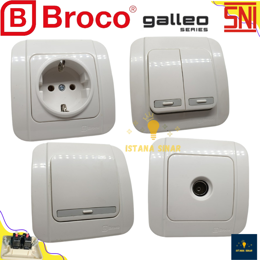 PUTIH Broco Galleo Single Switch Socket Series IB Inbow Tanam SNI White ...