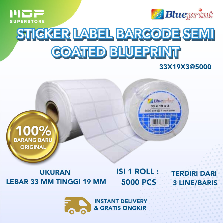 Barcode LABEL STICKER 33x19mm 3 LINE SEMI COATED BLUEPRINT CORE1 ...