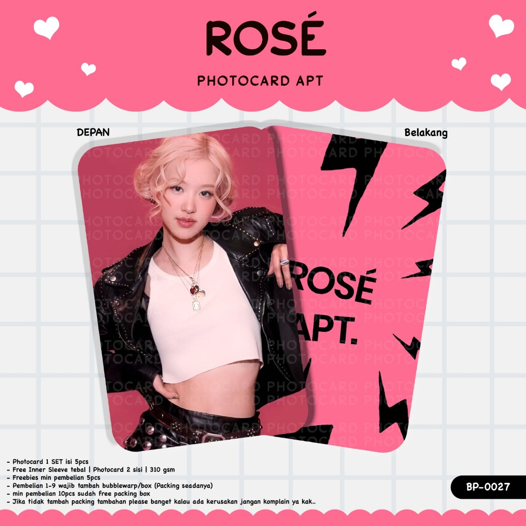 Rose APT PHOTOCARD AND ALBUM VOL.1 LAMINATED GLOSSY FRONT BACK FANMADE ...