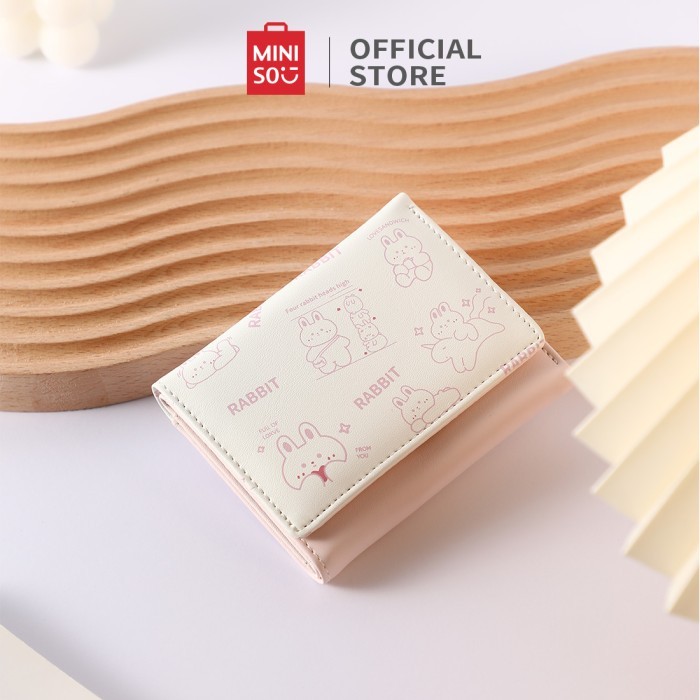 Miniso Wallet women Print Trifold Bear Pastel color / Miniso Bear women ...