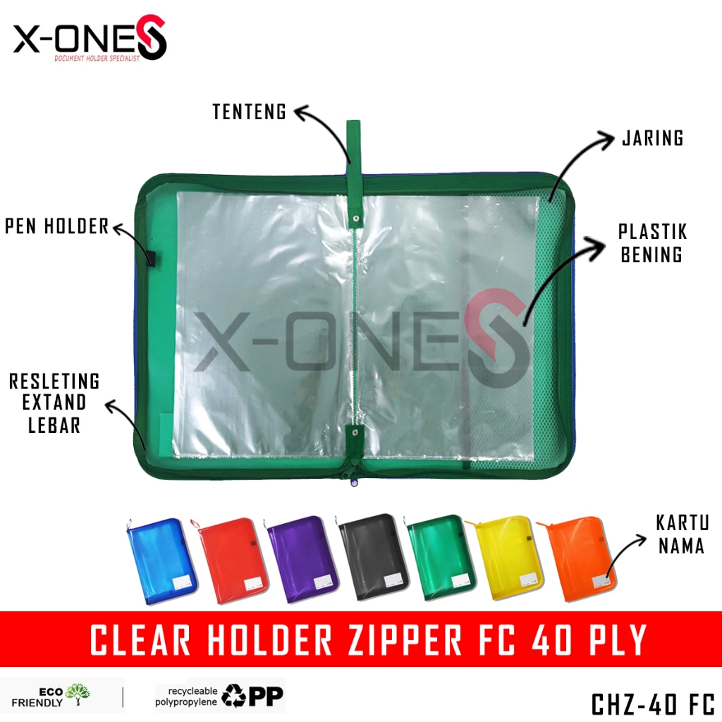 X-one CLEAR HOLDER ZIPPER 40 PLY FOLIO F4 CLEAR PLASTIC DOCUMENT KEEPER ...