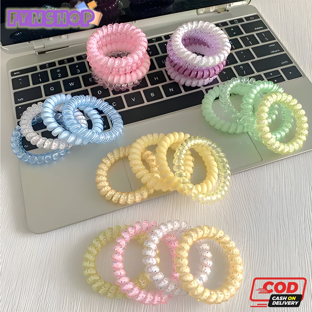 Fynshop Set of Spiral Hair Rubber Contains 4 Glossy Motif Hair Ties ...