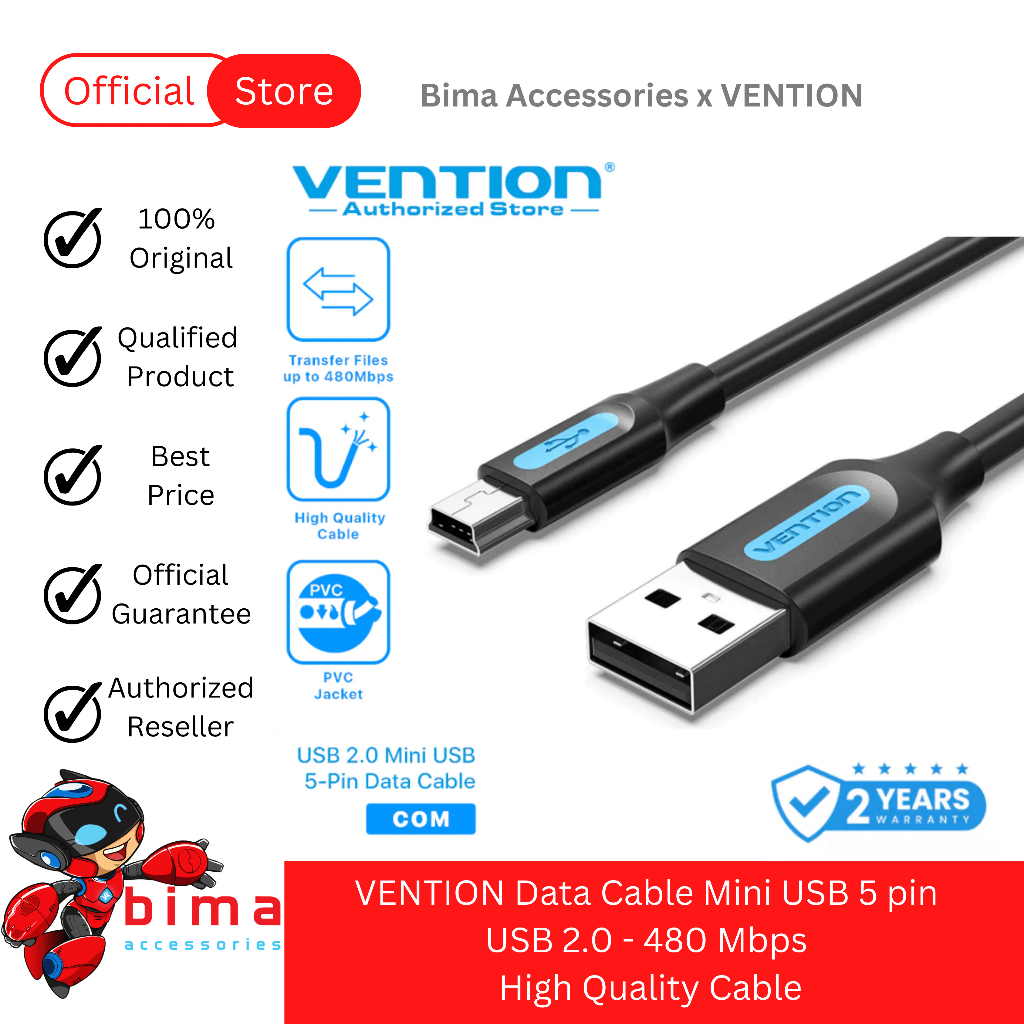 Vention Data Cable Mini USB 5 pin Male A to Mini Male B Fast Transfer ...